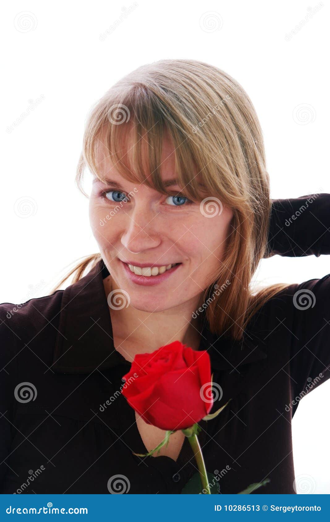 Beautiful Young Smiling Woman with Red Rose Stock Image - Image of ...