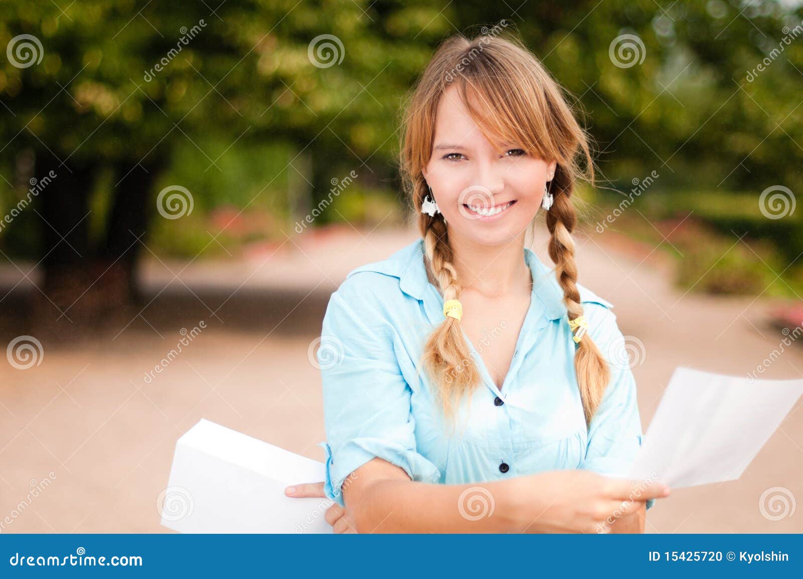 Beautiful Young Student Girl with Letter Stock Photo - Image of mail ...