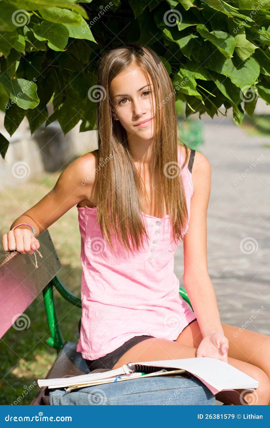 Beautiful Young Student Girl Studying Outdoors. Stock Image - Image of ...