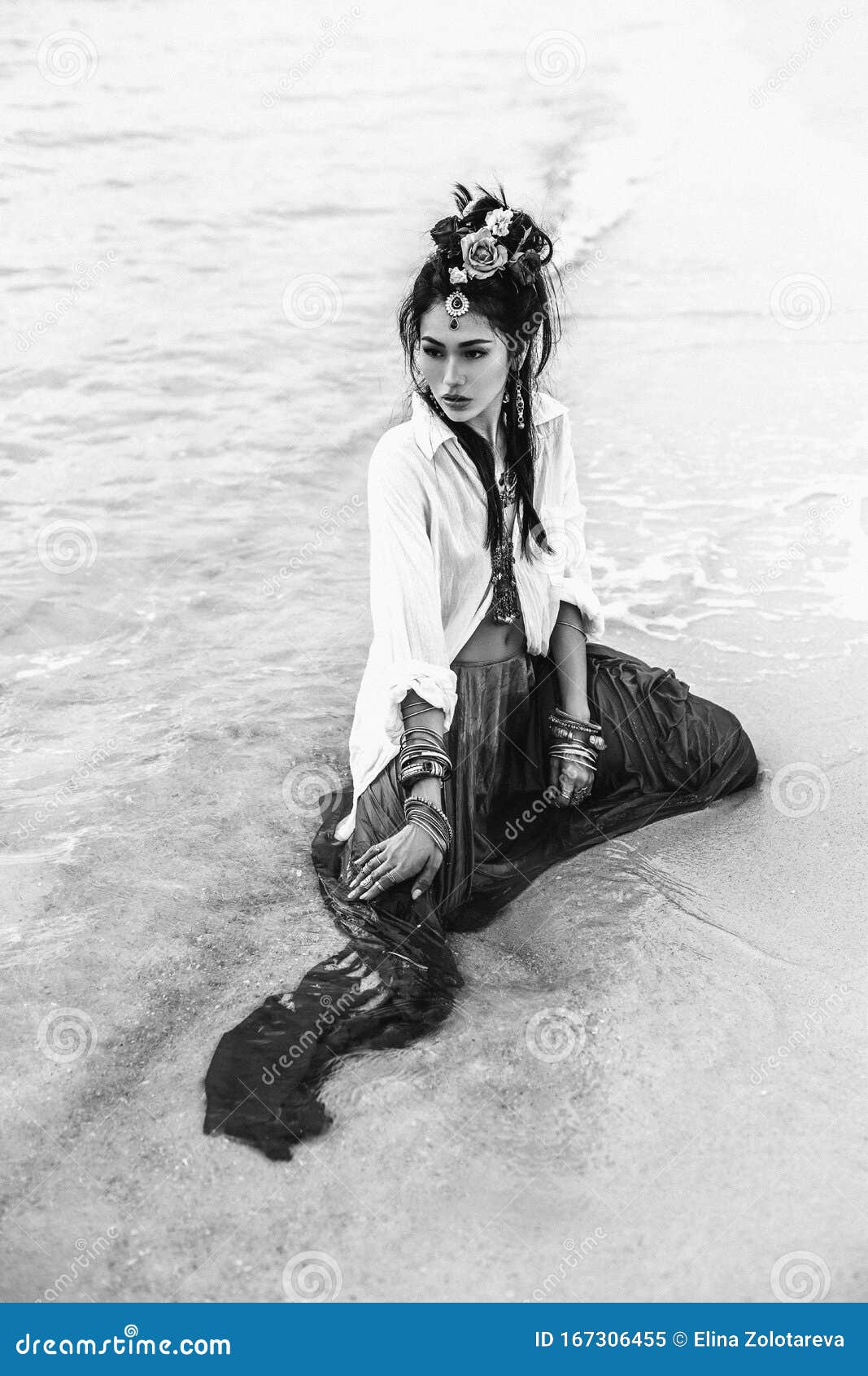Beautiful Young Stylish Boho Woman on the Beach at Sunset Stock Image ...