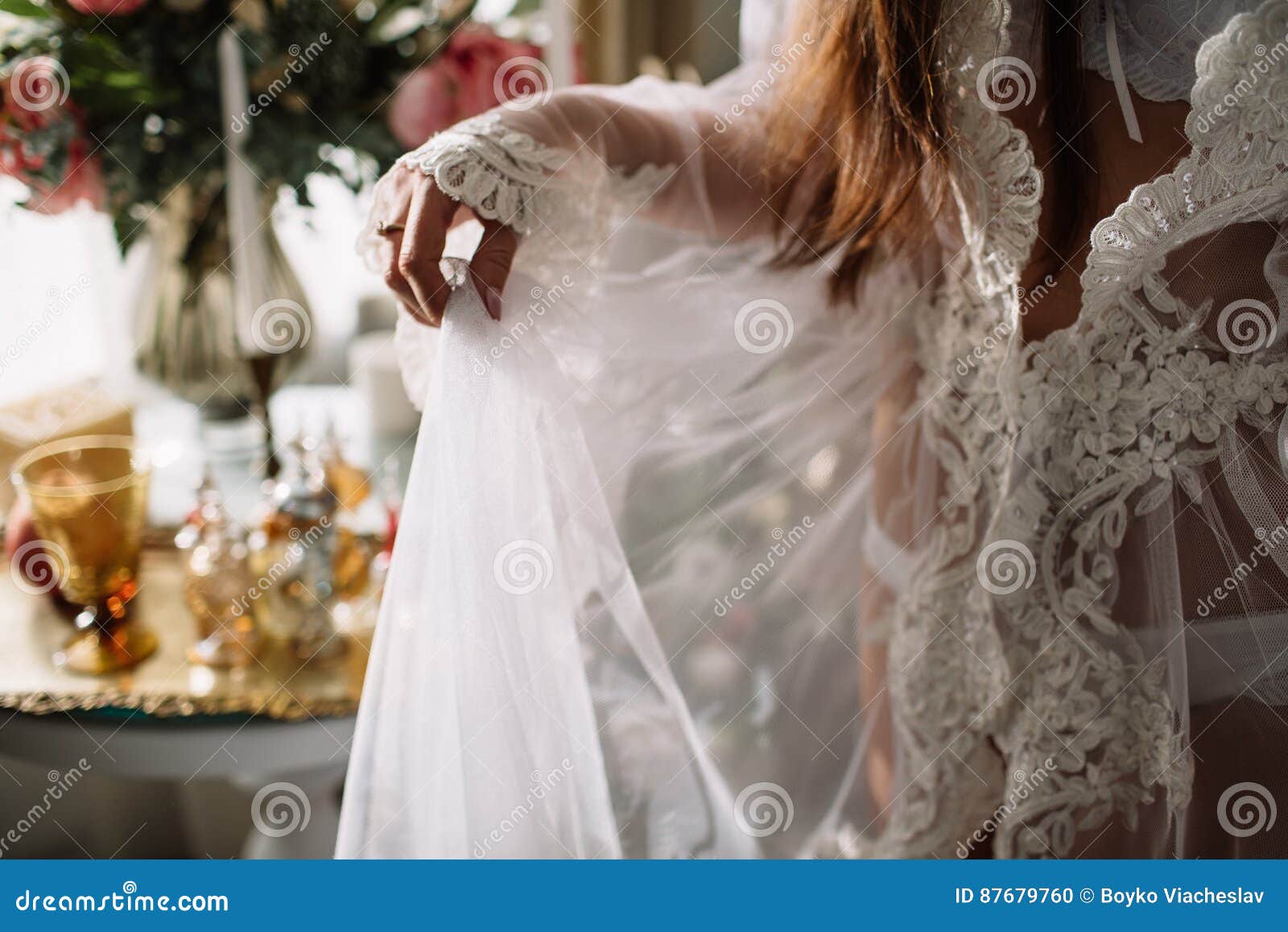 Beautiful Young Sweet Blonde Girl With A Wedding Bouquet In The Hands