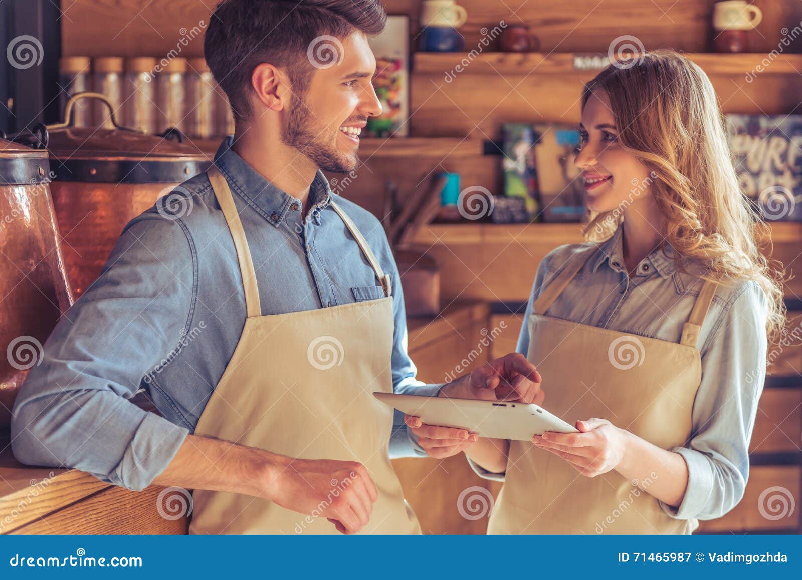 Beautiful Young Waiters with Gadget Stock Image - Image of caucasian ...