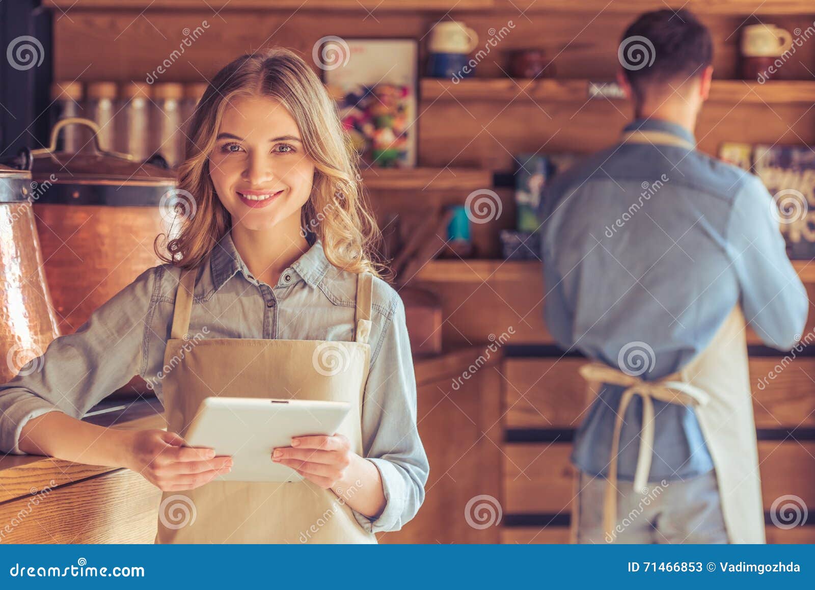Beautiful Young Waitress with Gadget Stock Image - Image of lifestyle ...