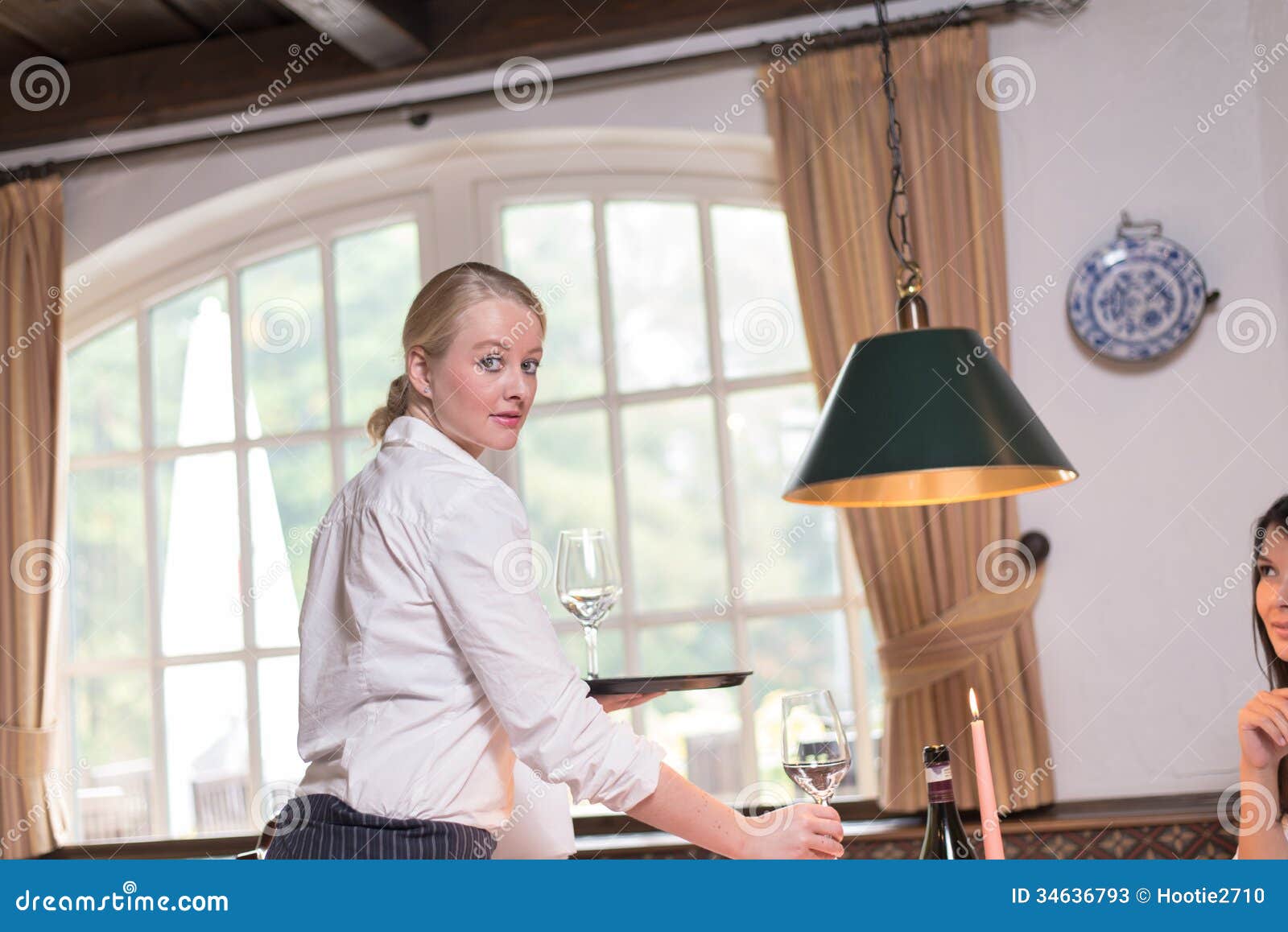 Beautiful Young Waitress Serving Drinks Stock Image - Image of person ...
