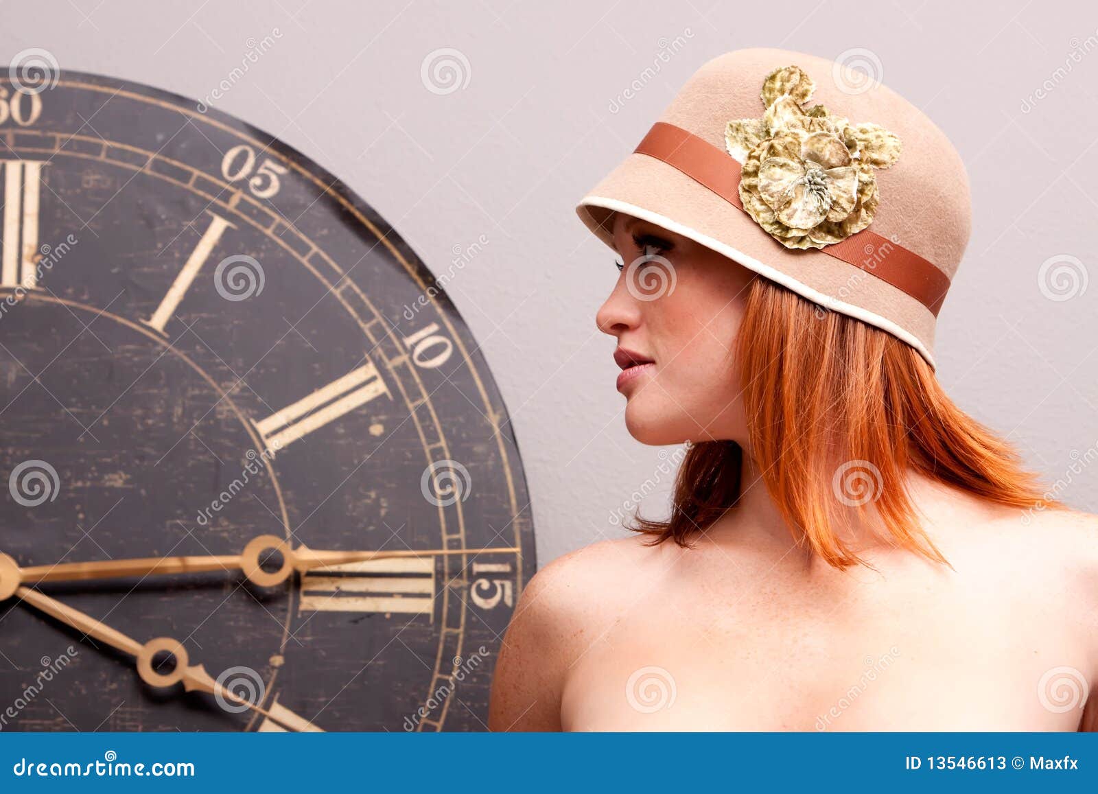 Beautiful Young Woman with Antique Clock Stock Image - Image of clock ...