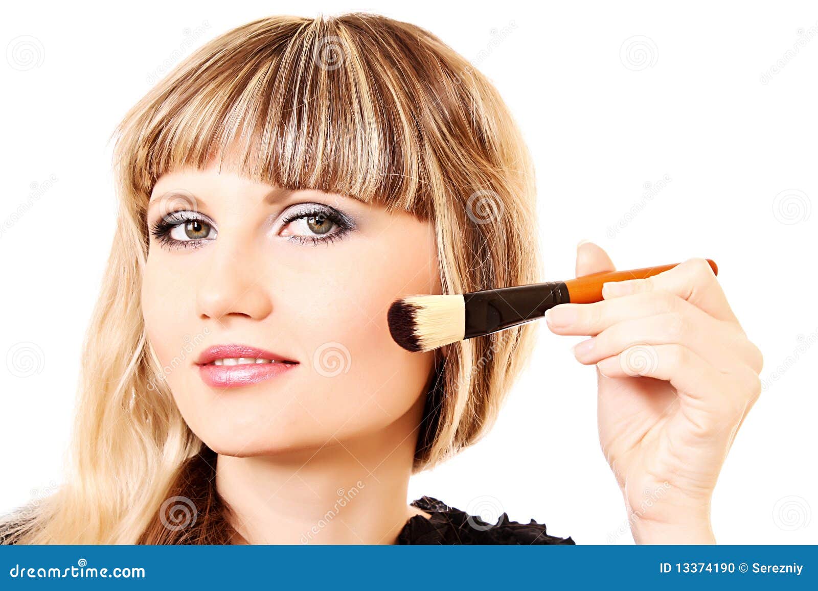 Beautiful Young Woman Applying Makeup Stock Photo - Image of paint ...