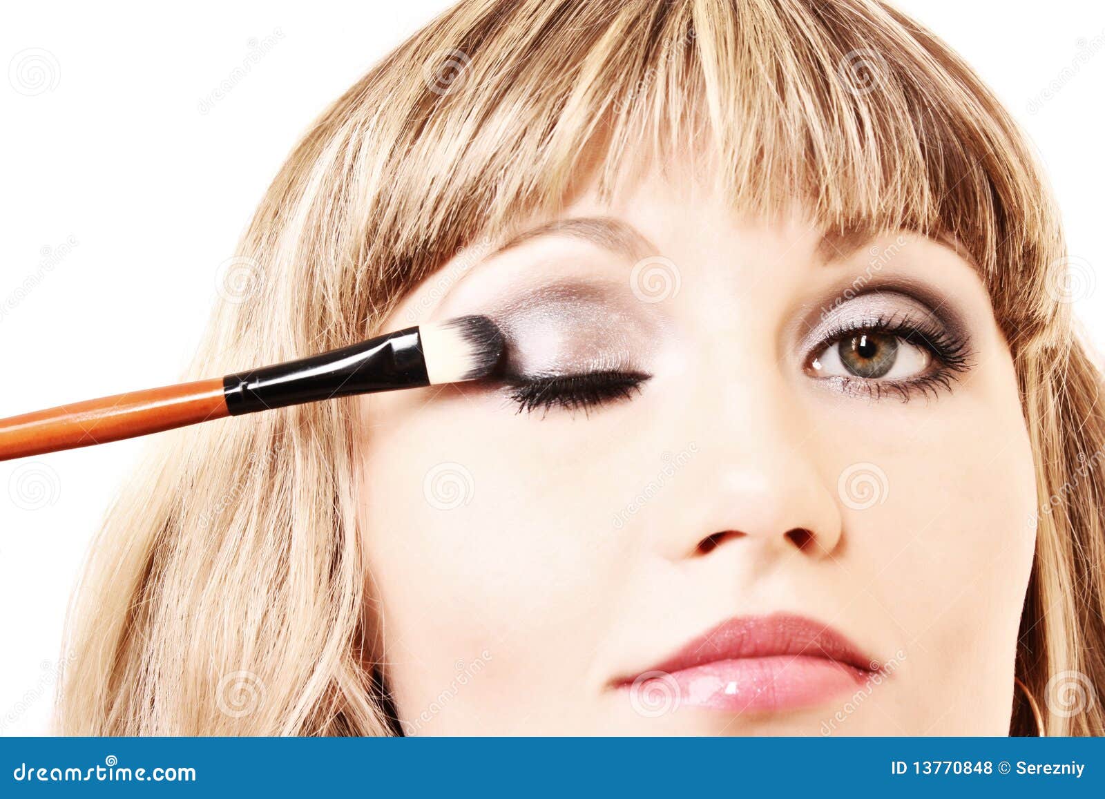 Beautiful Young Woman Applying Makeup Stock Photo - Image of macro ...