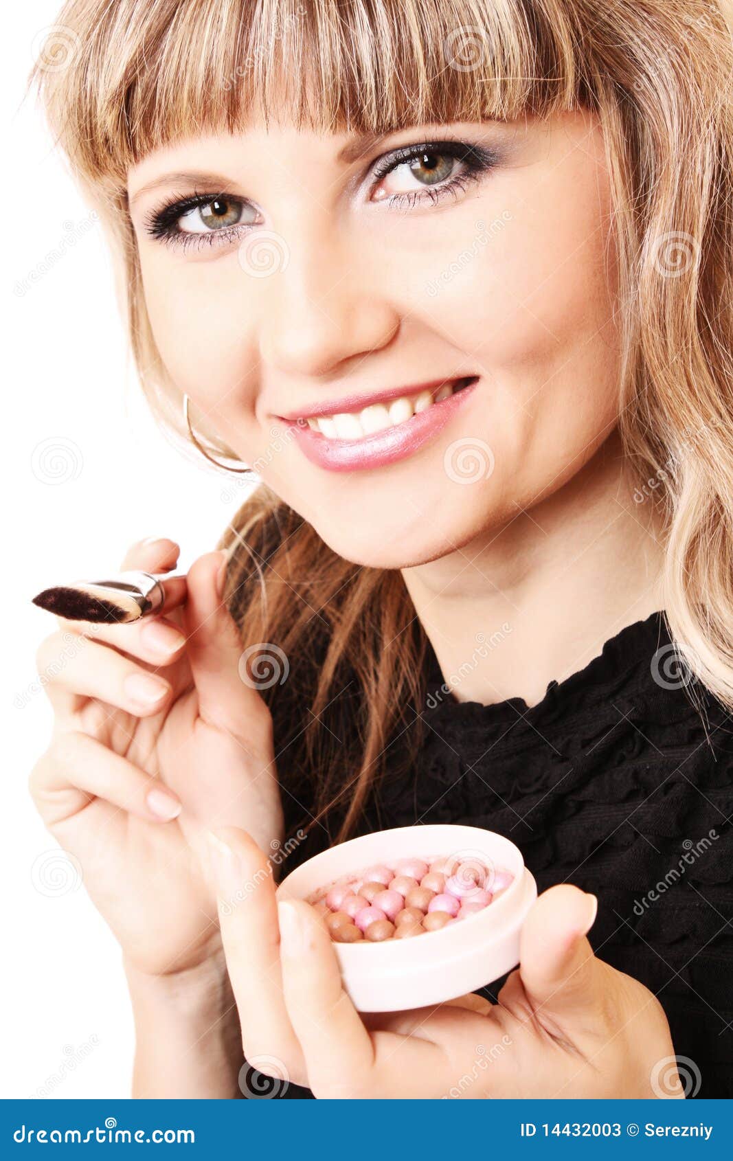 Beautiful Young Woman Applying Makeup Stock Image - Image of glamour ...