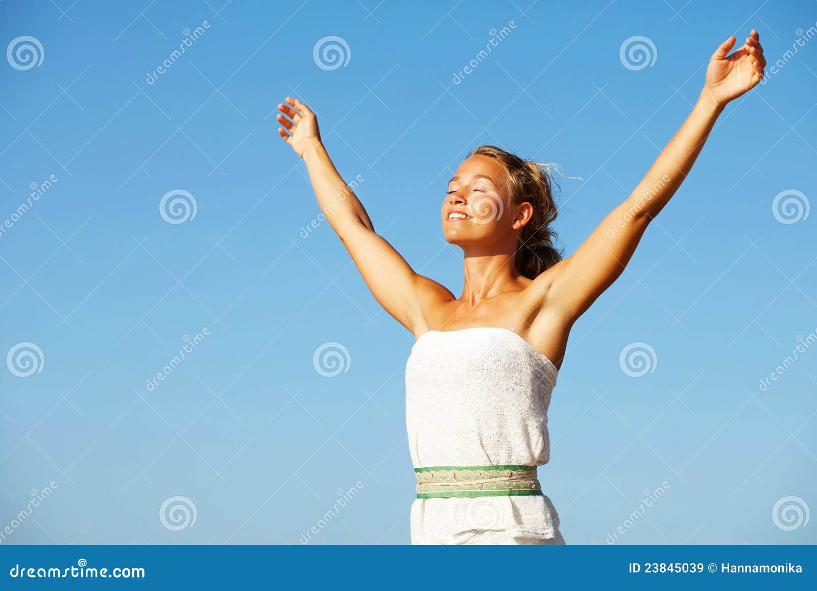Beautiful Young Woman with Arms Raised Stock Image - Image of beautiful ...