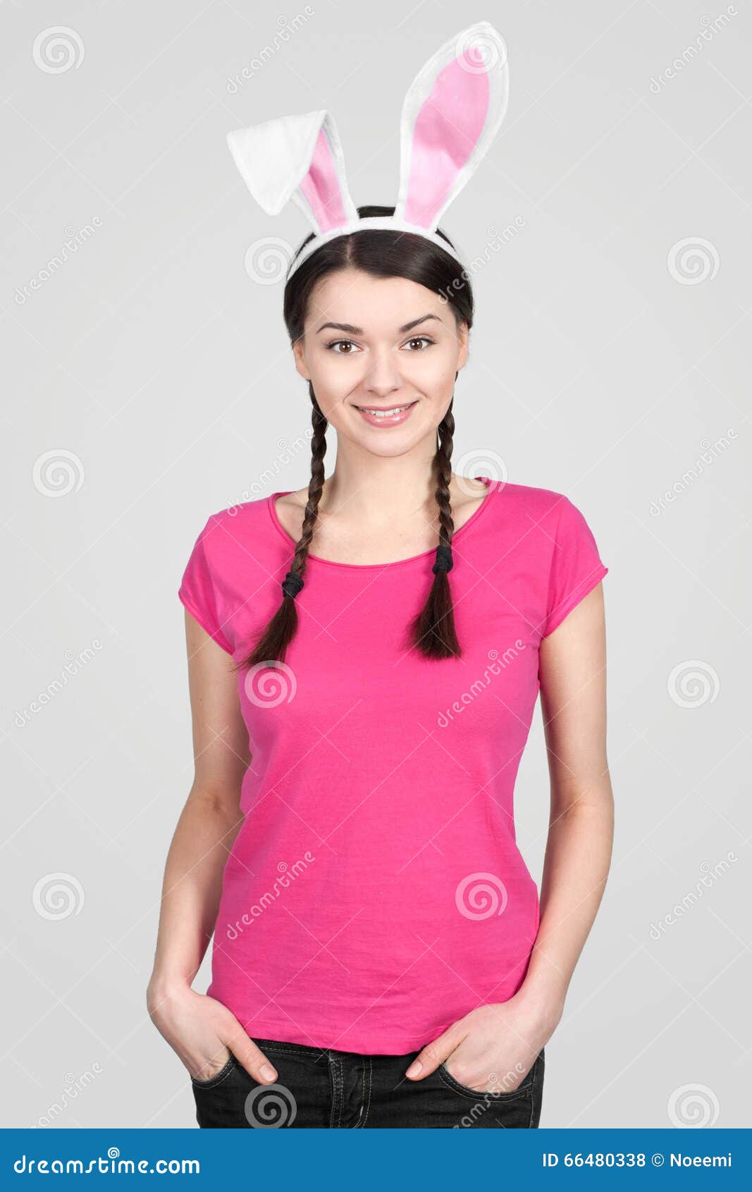Beautiful Young Woman As Easter Bunny Stock Photo - Image of cute, hair ...