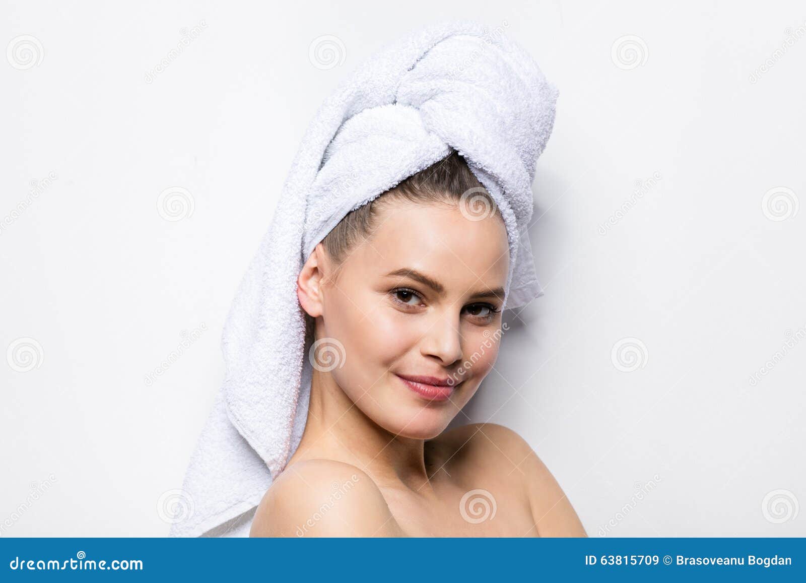 Beautiful Young Woman With Bath Towel On Head Stock Image Image Of