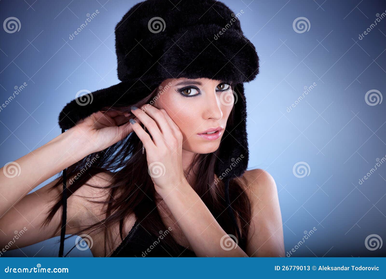 Beautiful Young Woman with Black Cap Stock Image - Image of attractive ...