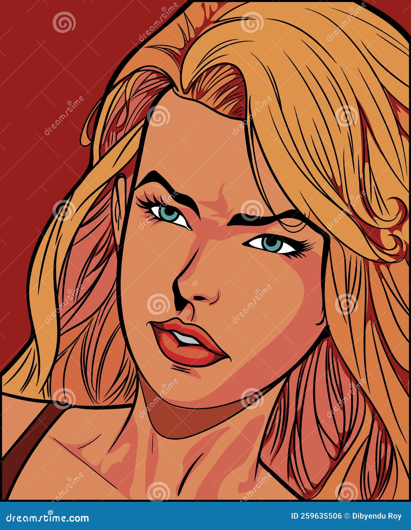 Beautiful Young Woman With Blonde Hair And Blue Eyes Stock Illustration