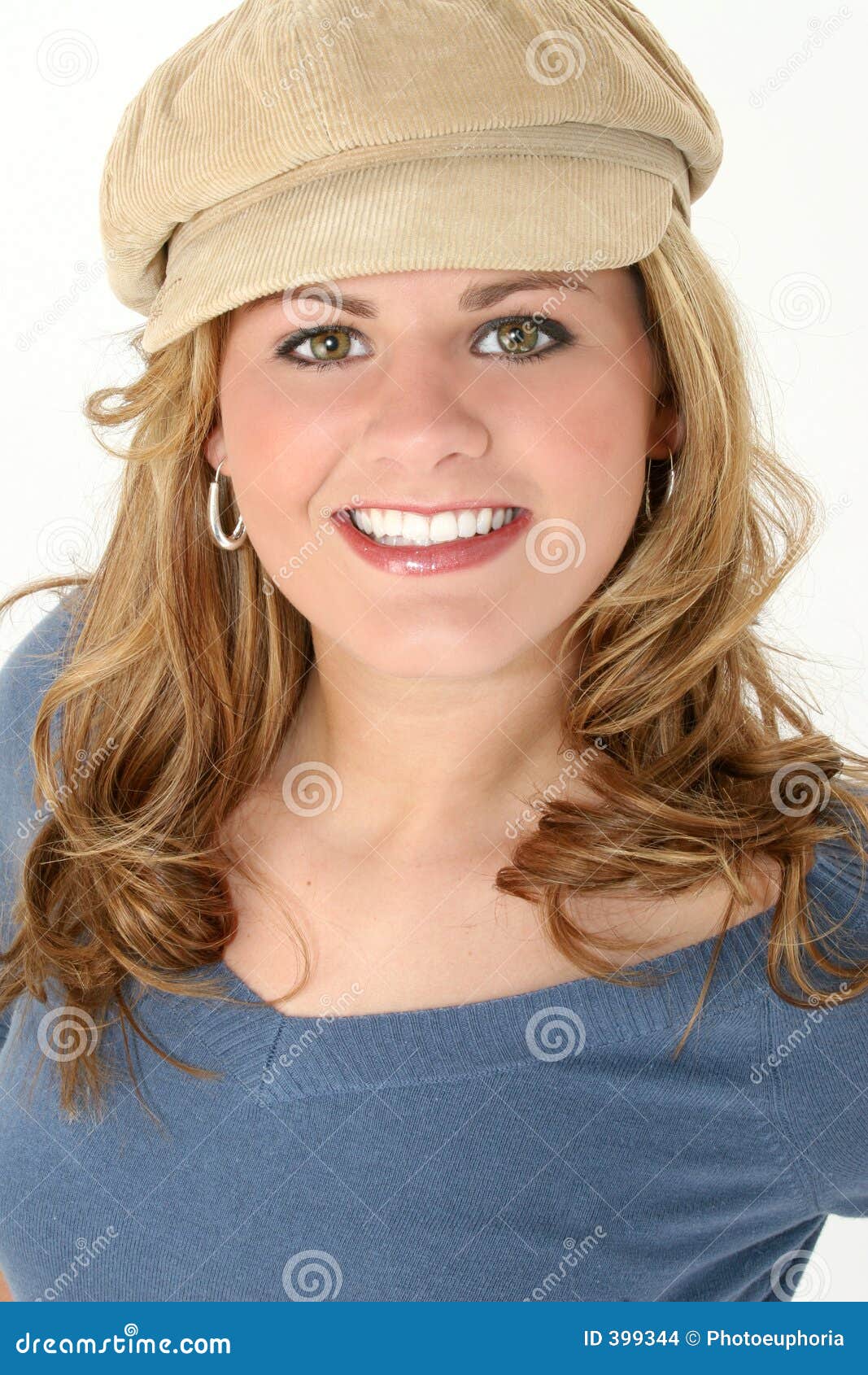 Beautiful Young Woman in Blue Sweater and Cap Stock Photo - Image of ...