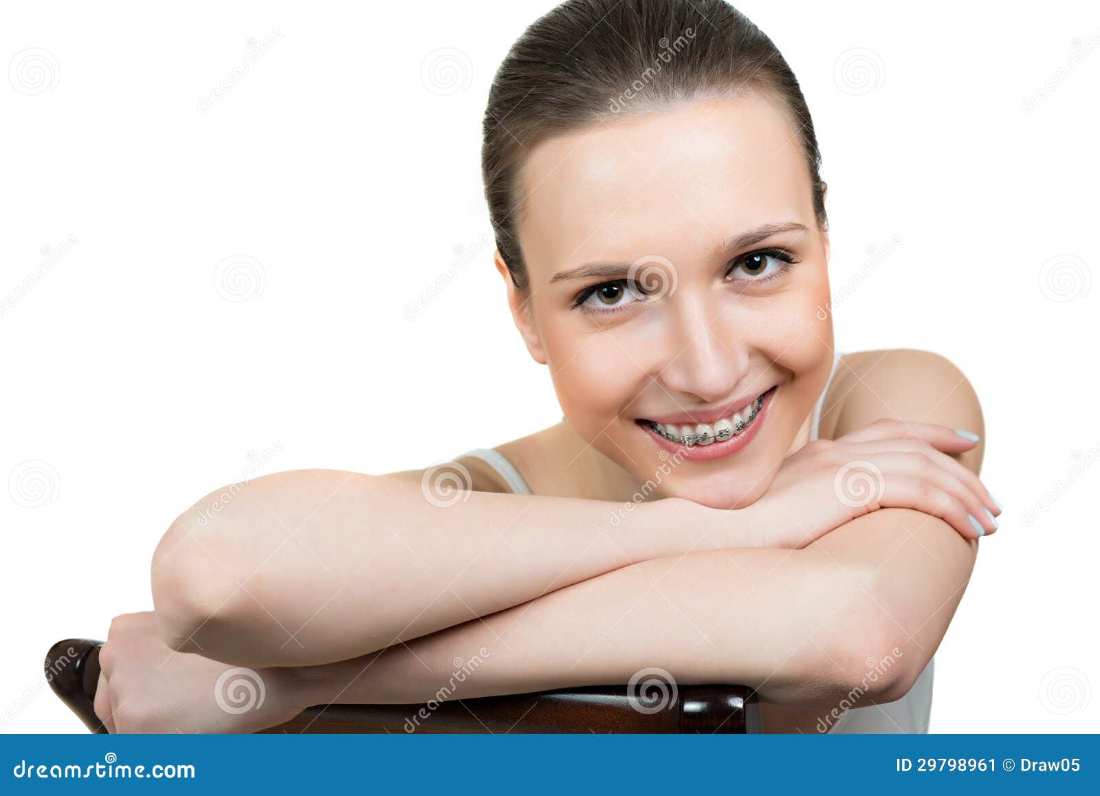 Beautiful Young Woman with Brackets on Teeth Stock Image - Image of ...