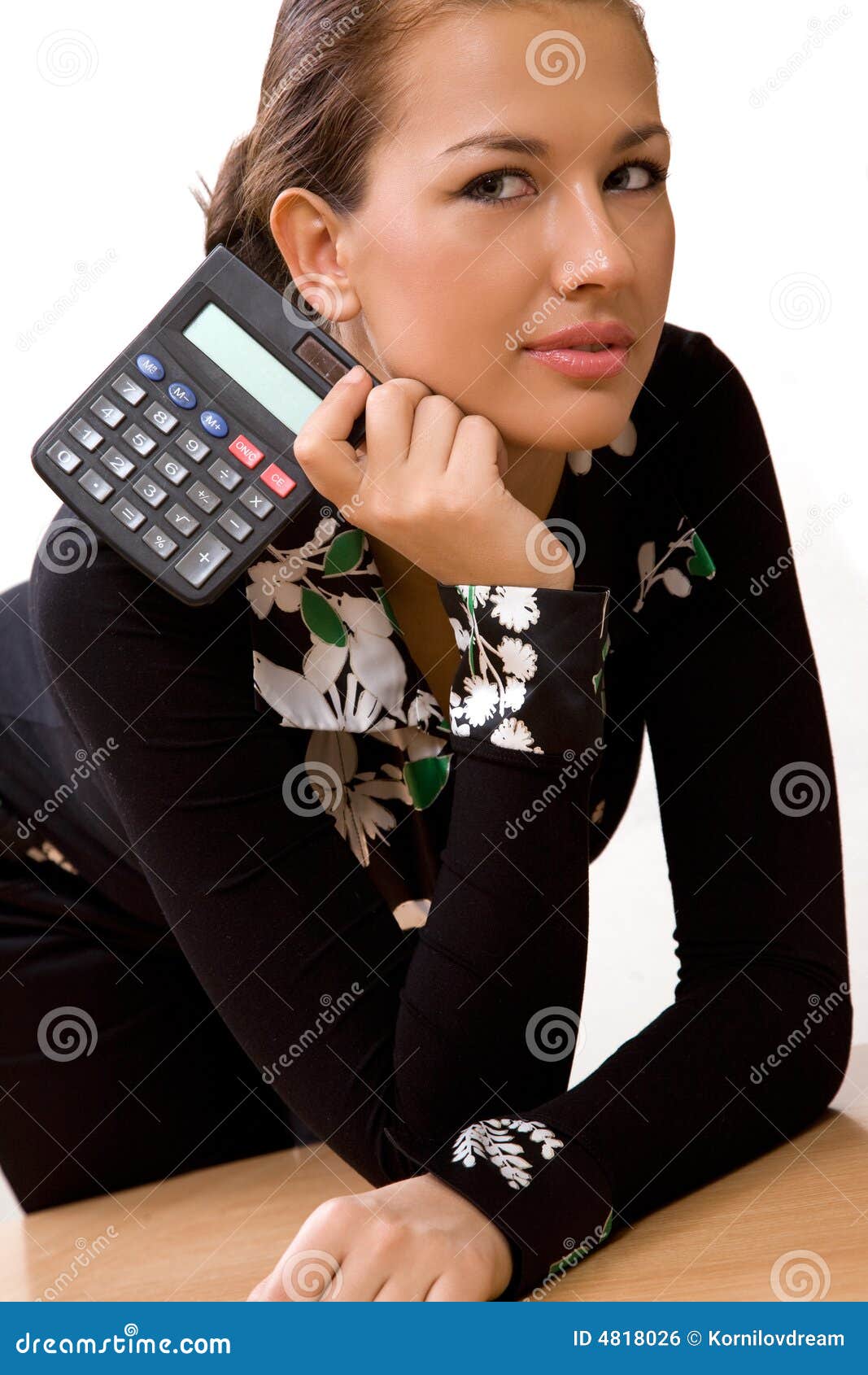 Beautiful Young Woman with Calculator Stock Photo - Image of person ...