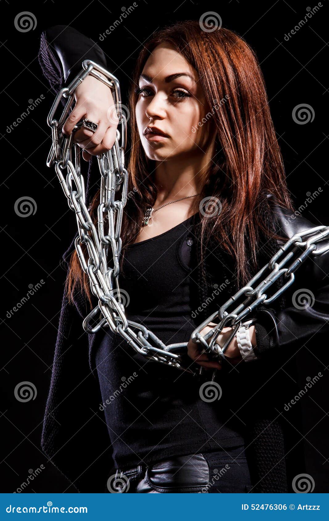 Beautiful Young Woman with Chains Stock Photo - Image of leather ...