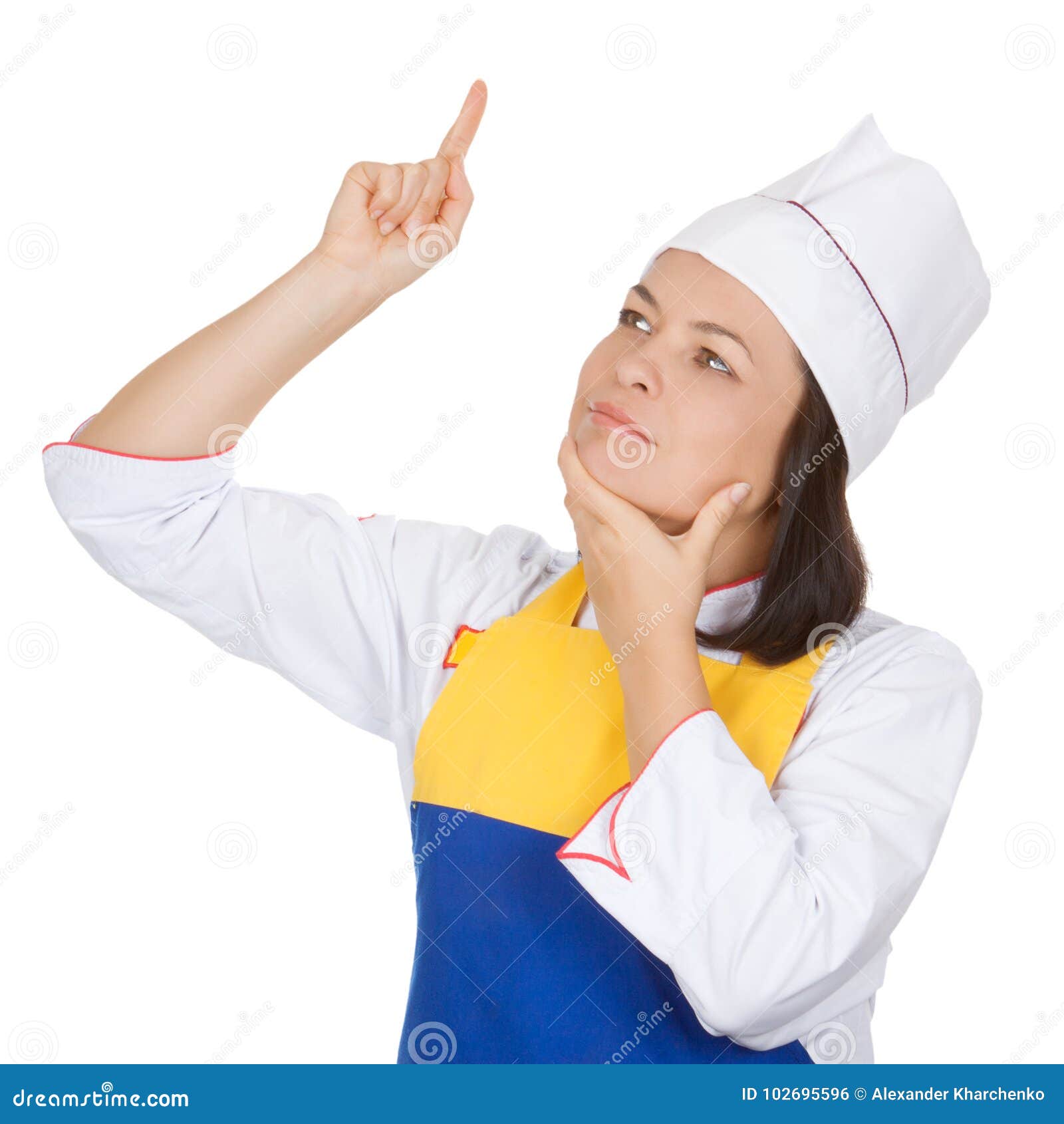 Beautiful Young Woman Chef Thinking about Today Menu Stock Photo ...