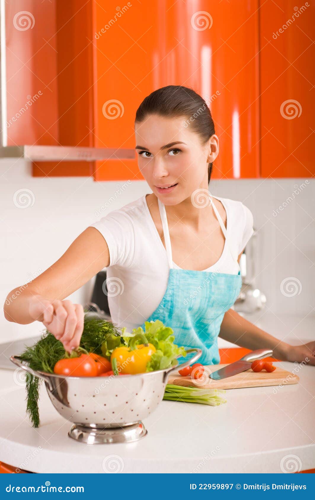 Beautiful Young Woman Cooking in the Kitchen Stock Image - Image of ...