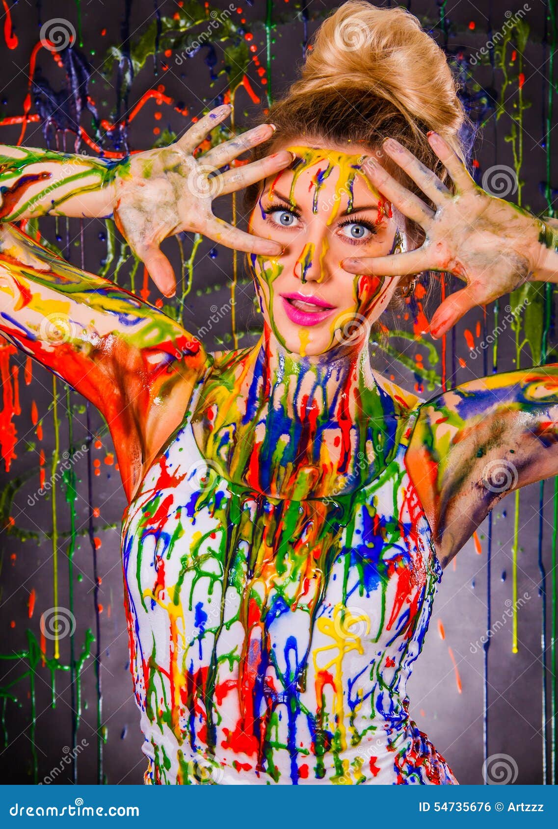 Beautiful Young Woman Covered with Paints Stock Photo - Image of ...