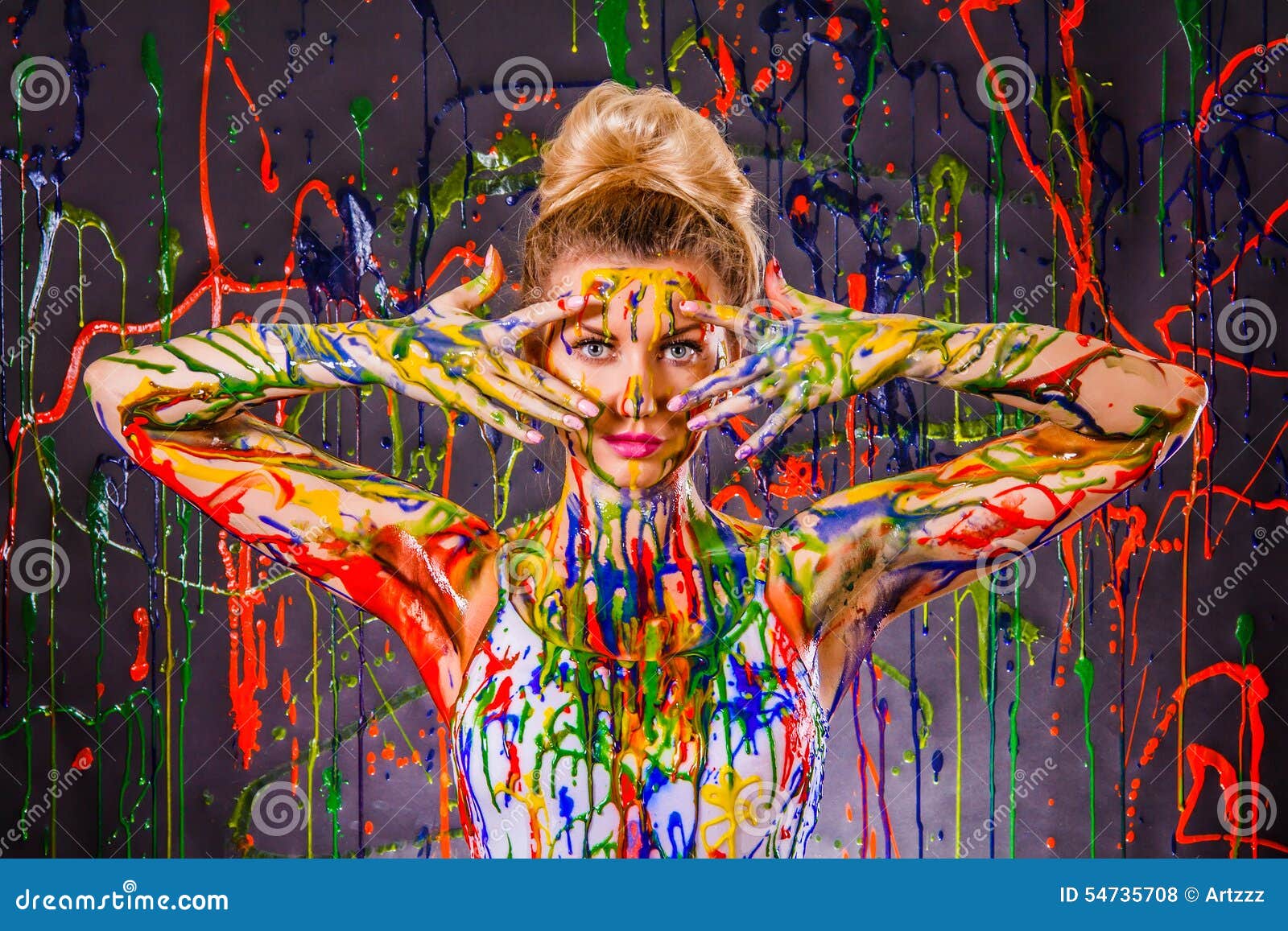 Beautiful Young Woman Covered with Paints Stock Photo - Image of house ...