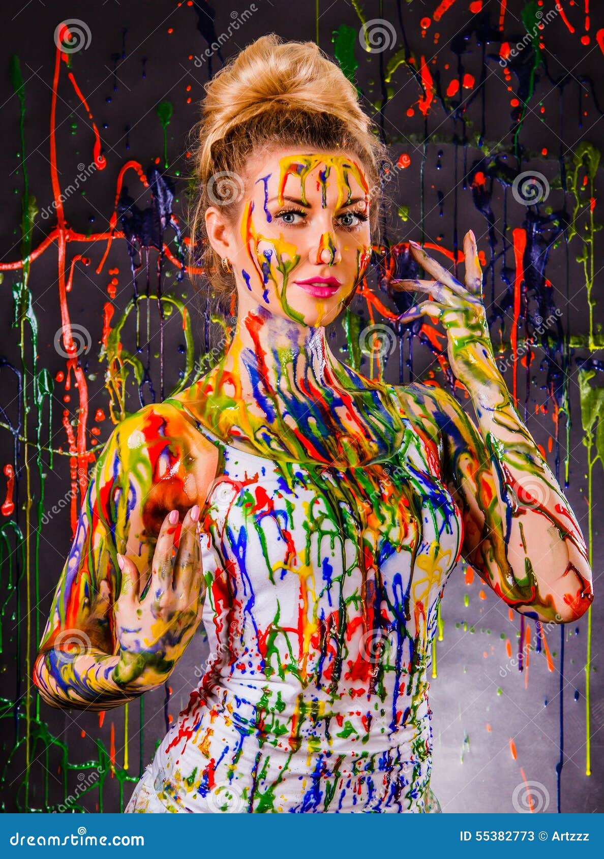 Beautiful Young Woman Covered with Paints Stock Image - Image of dirty ...