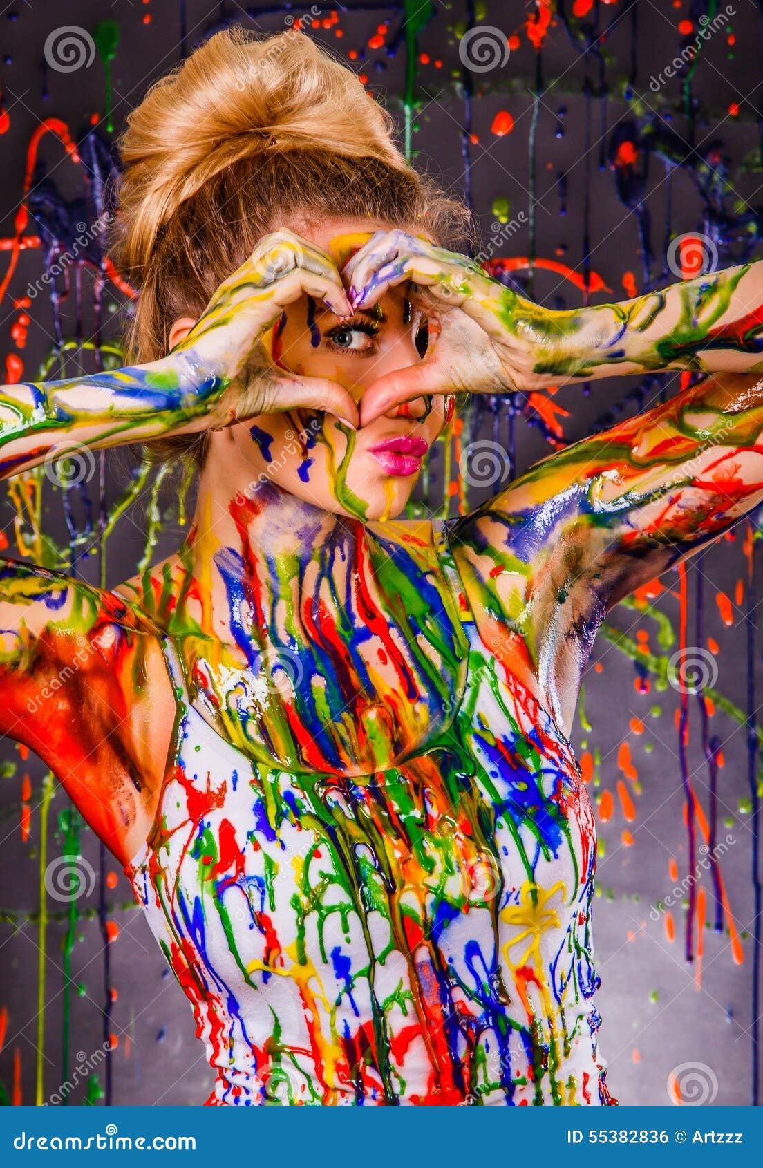 Beautiful Young Woman Covered with Paints Stock Photo - Image of blue ...