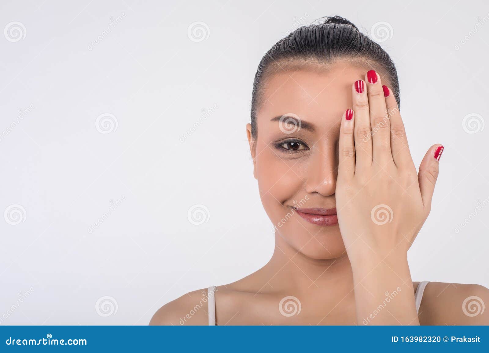 Beautiful Young Woman Covers Face with Stock Photo - Image of white ...