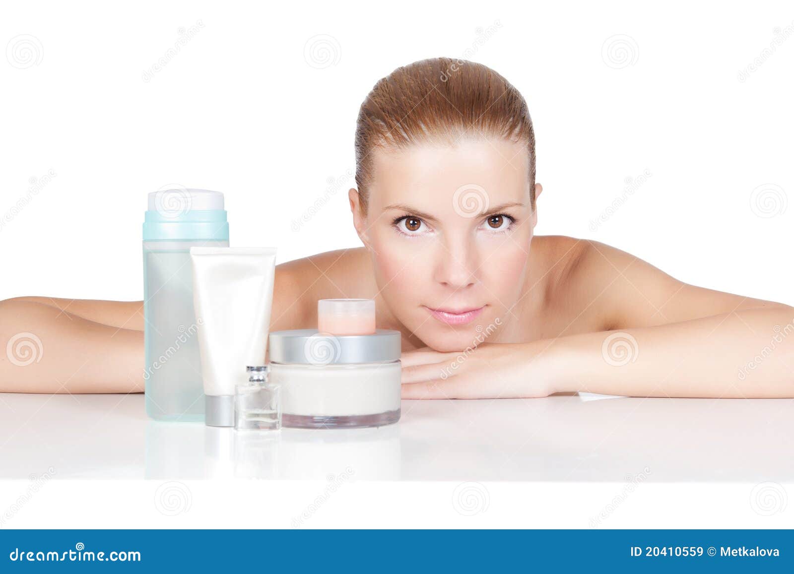 Beautiful Young Woman with Creams Stock Image - Image of elegant ...