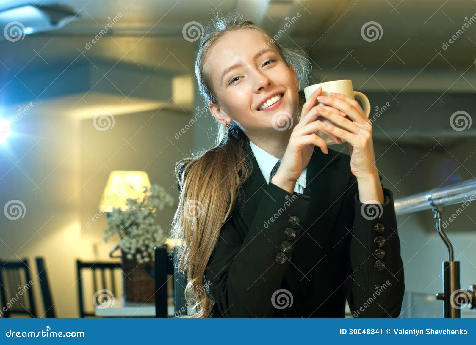 Beautiful Girl with a Cup of Tea at a Cafe Stock Image - Image of cafe ...