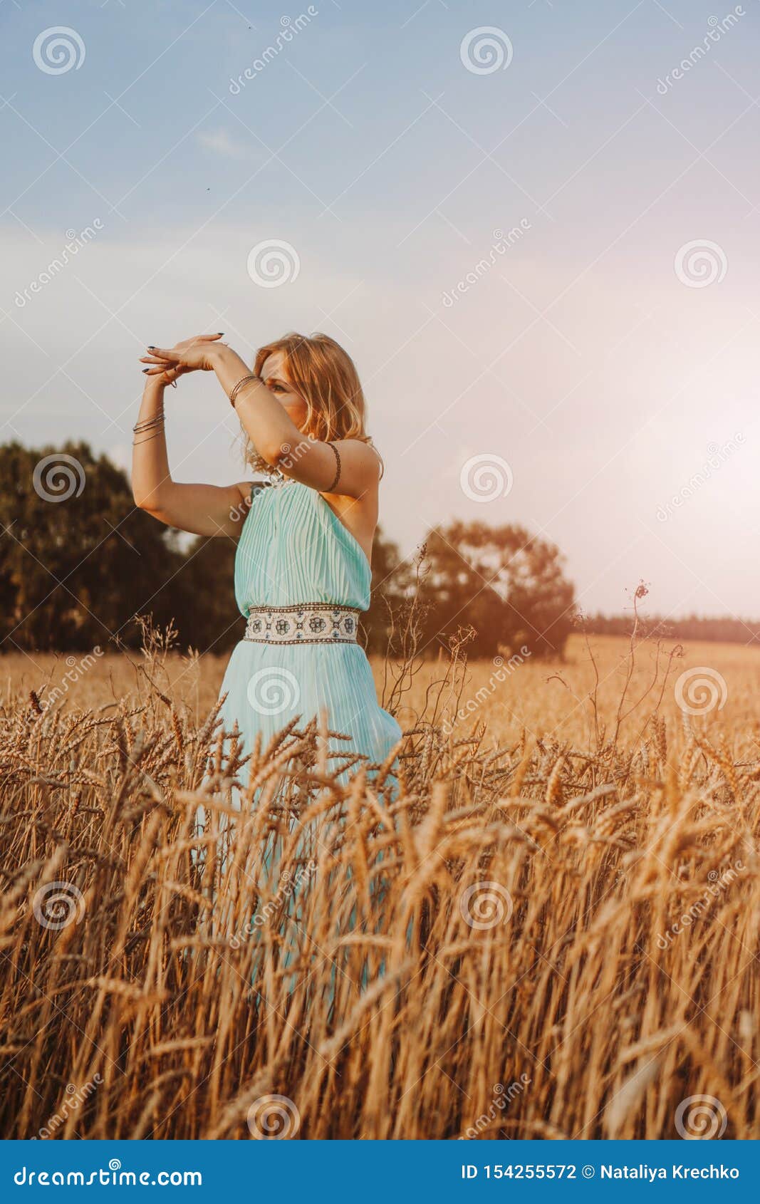 Beautiful Young Woman Dancing in the Field Stock Photo - Image of ...