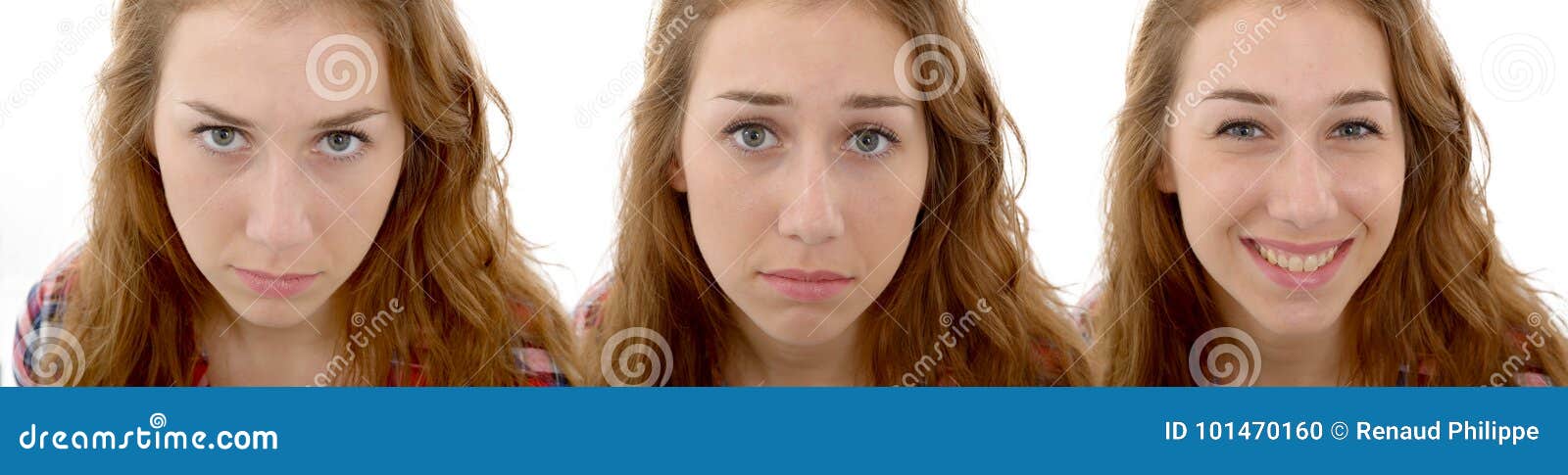 Beautiful Young Woman with Different Expressions Stock Photo - Image of ...