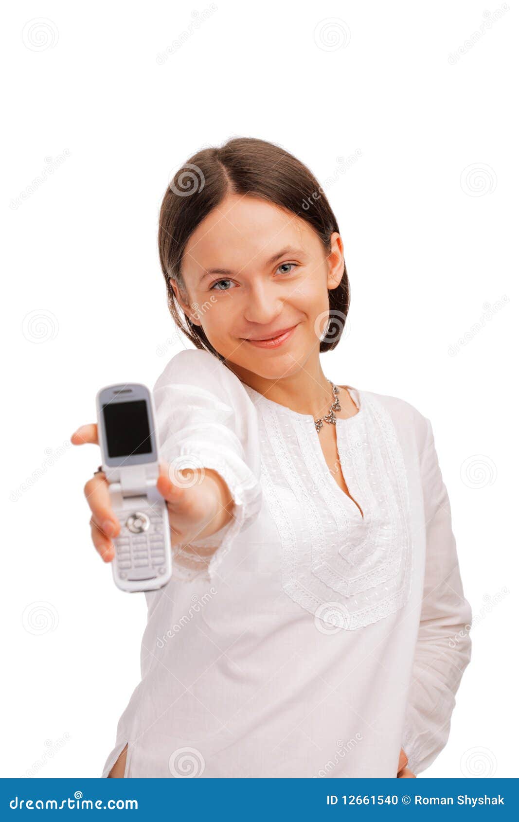 Beautiful Young Woman Displaying a Cellphone Stock Photo - Image of ...