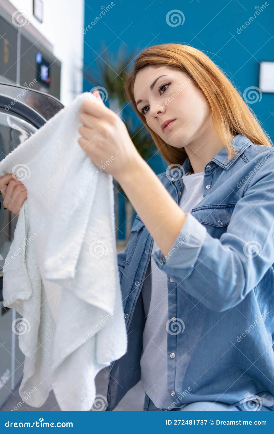 Beautiful Young Woman Doing Laundry at Home Stock Image - Image of ...