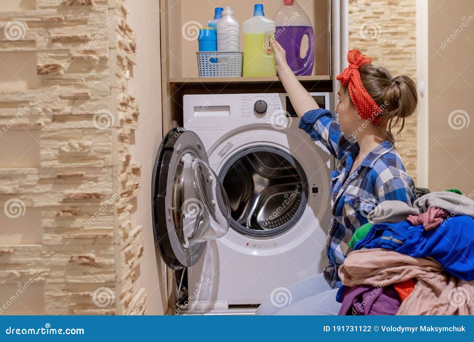 Beautiful Young Woman Doing Laundry. Housework Stock Photo - Image of ...