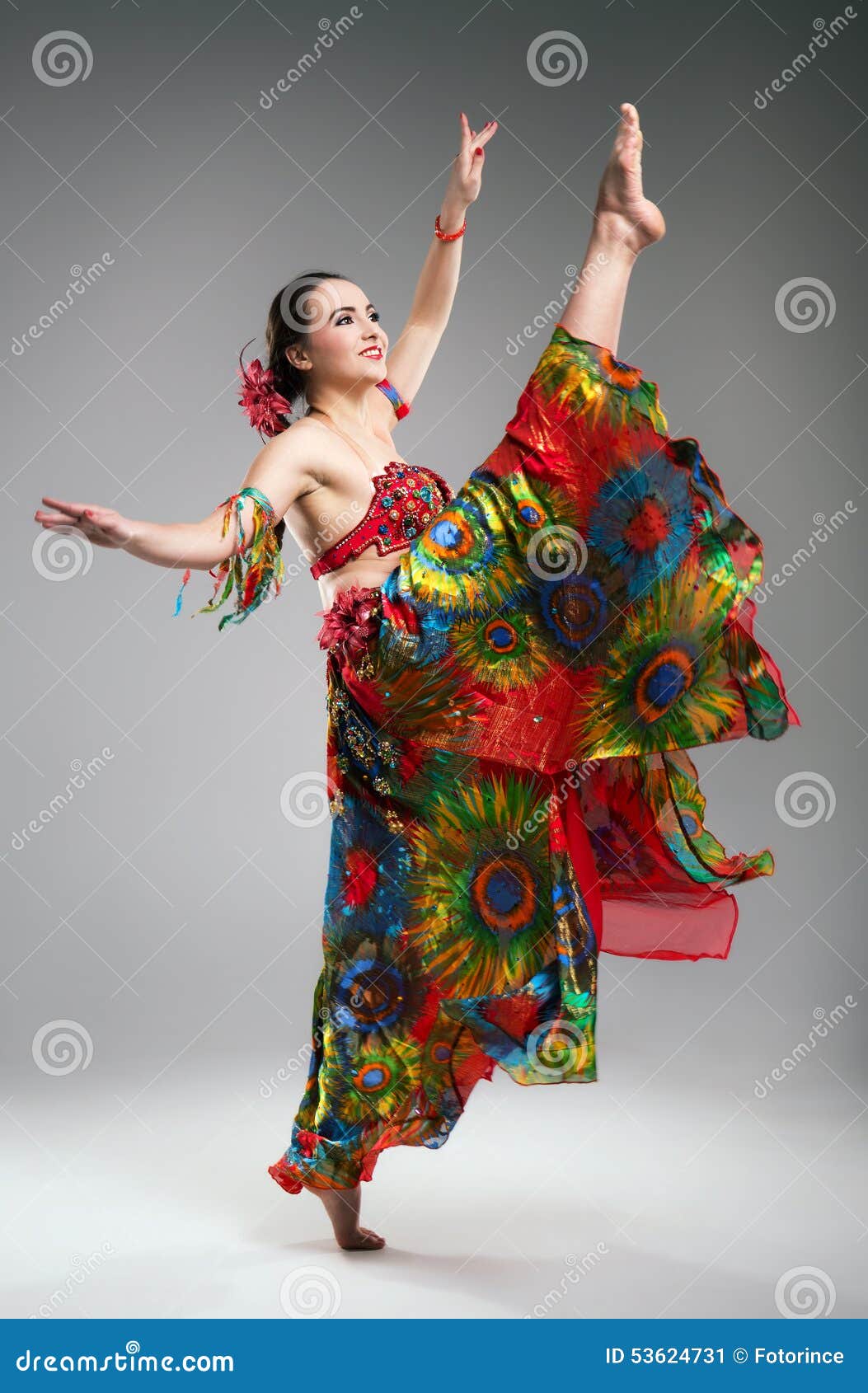 Beautiful Young Woman in a Dress Dancing Stock Image - Image of ...