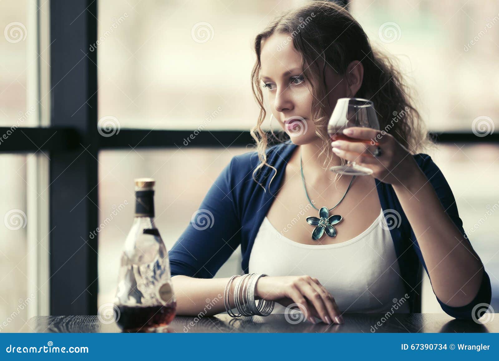 Beautiful Young Woman Drinking Cognac Stock Photo - Image of brandy ...