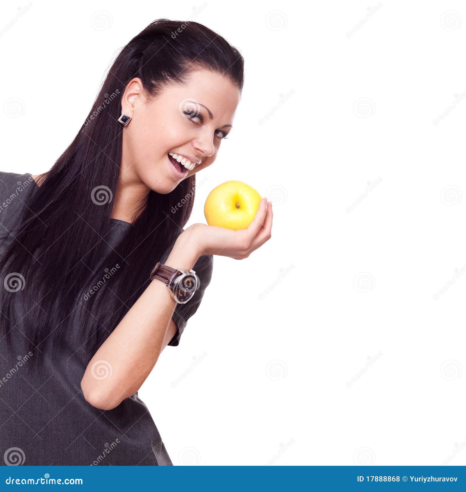 Beautiful Young Woman Eating Apple Stock Photo - Image of happy ...