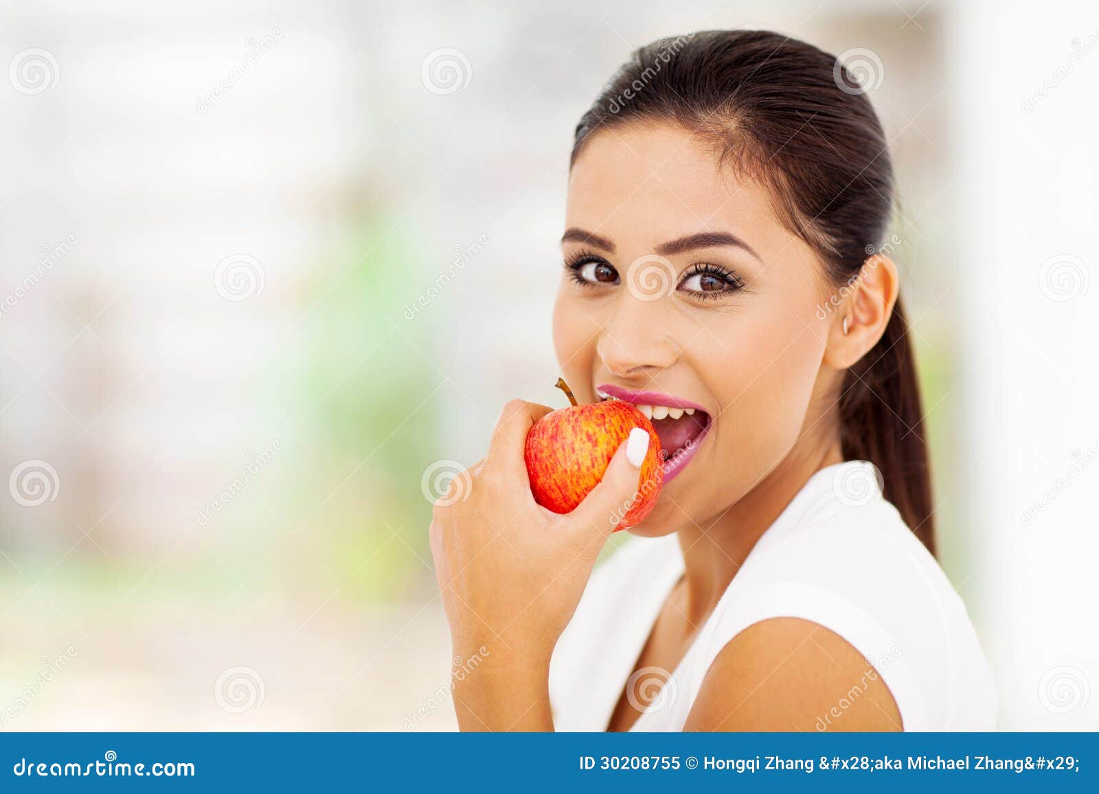 Woman eating apple stock image. Image of organic, close - 30208755