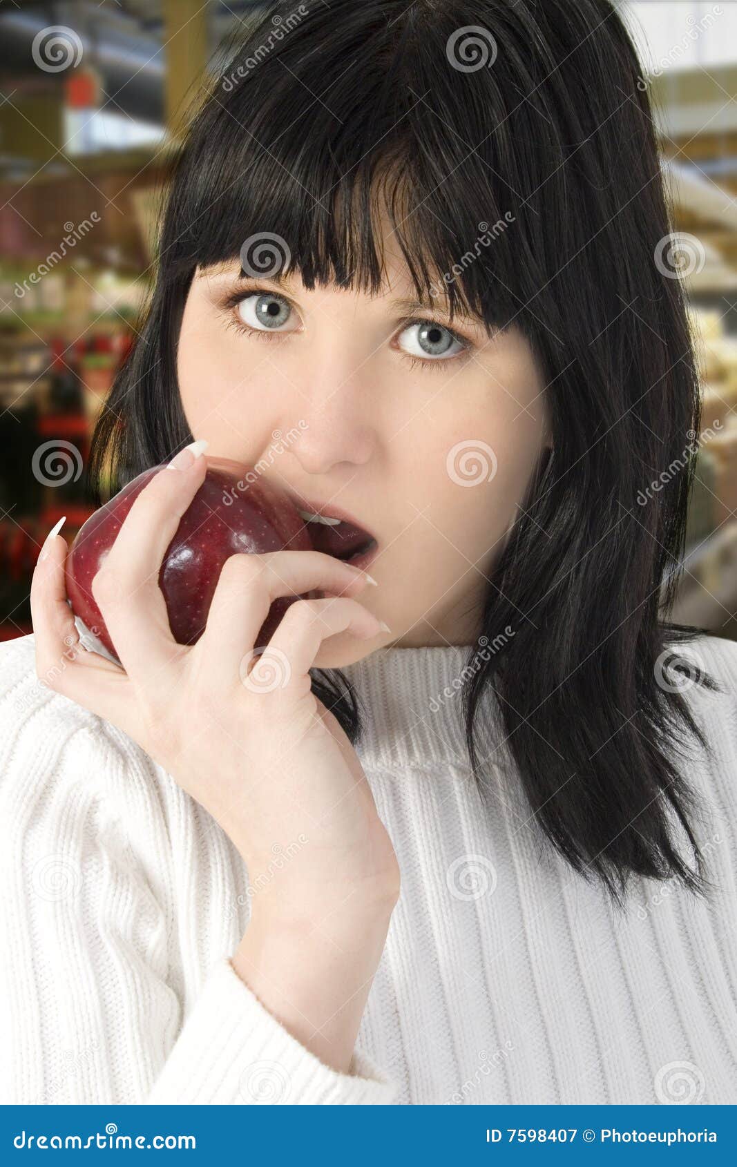 Beautiful Young Woman Eating Apple Stock Image - Image of smile, health ...