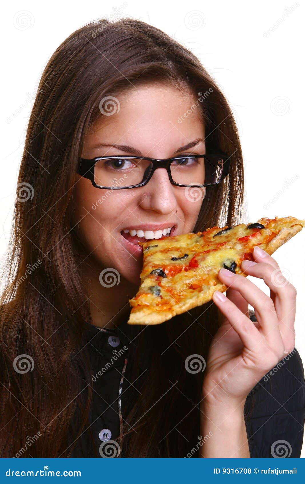 Beautiful Young Woman Eating Pizza Stock Photo - Image of lifestyles ...