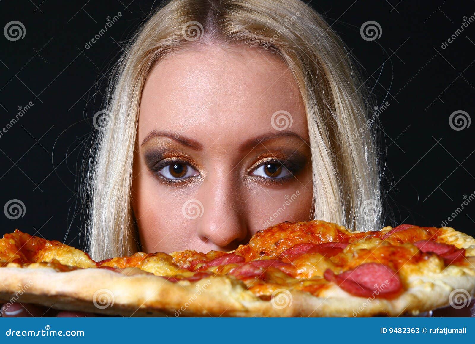 Beautiful Young Woman Eating Pizza Stock Image - Image of hungry ...