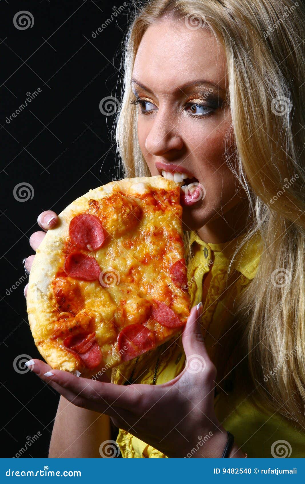 Beautiful Young Woman Eating Pizza Stock Photo - Image of italian ...