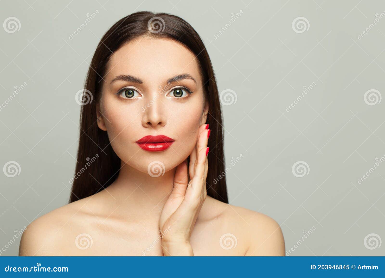 Beautiful Young Woman Face on White Background Stock Image - Image of ...