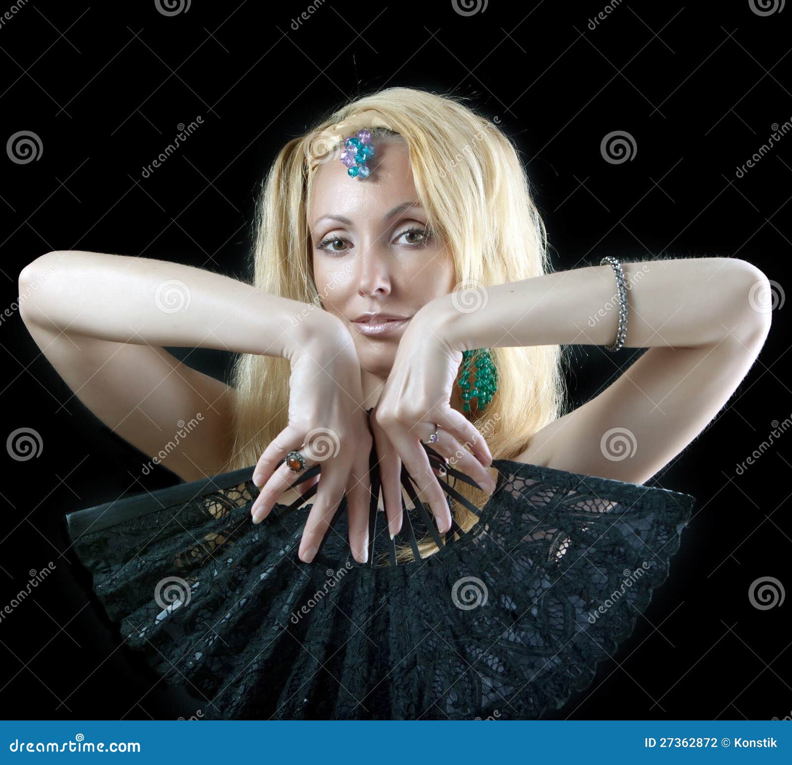 The Beautiful Young Woman and Fan Stock Photo - Image of girl, ring ...