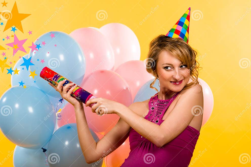 Beautiful Young Woman with Firecracker Stock Image - Image of birthday ...
