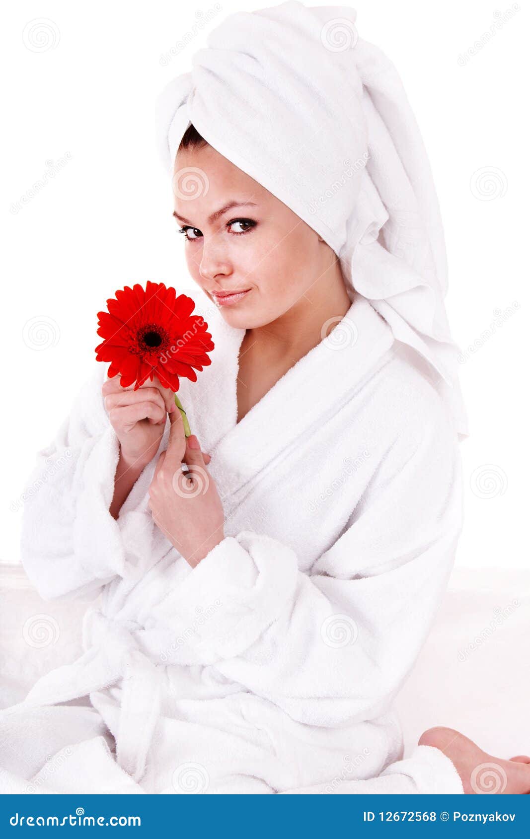 Beautiful Young Woman with Flower in Spa. Stock Photo - Image of ...