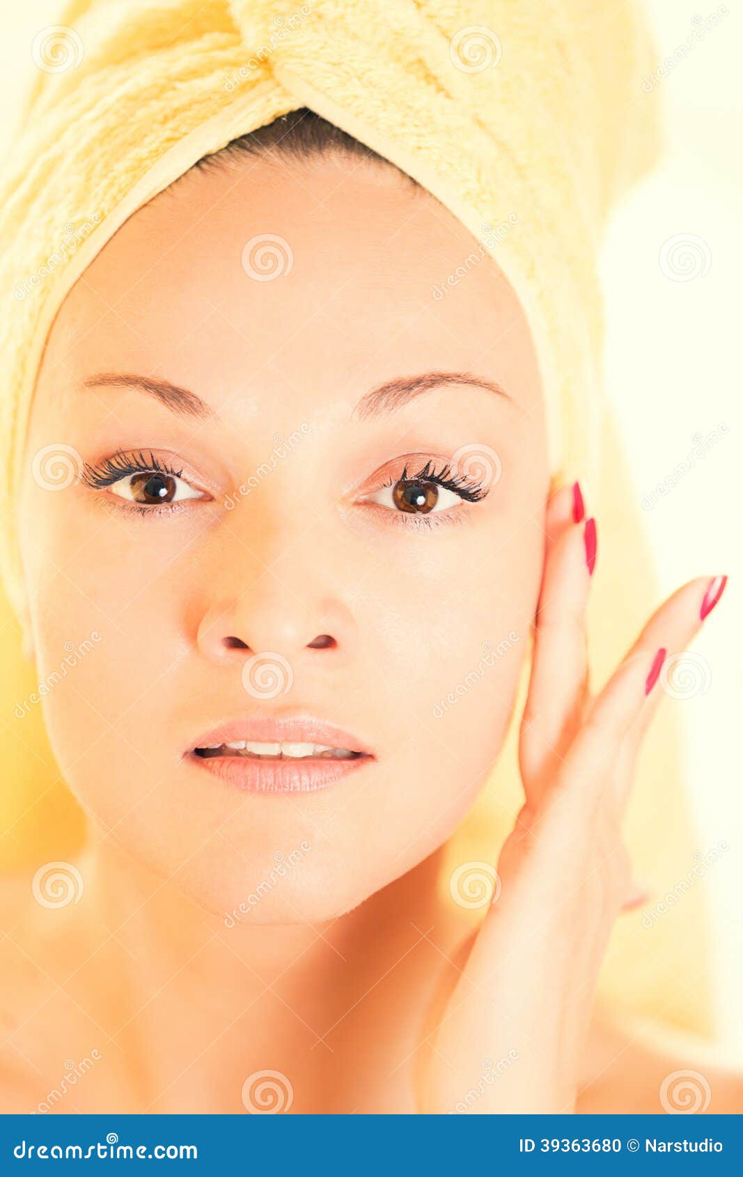 Beautiful Young Woman Gently Touching Her Face Stock Photo - Image of ...