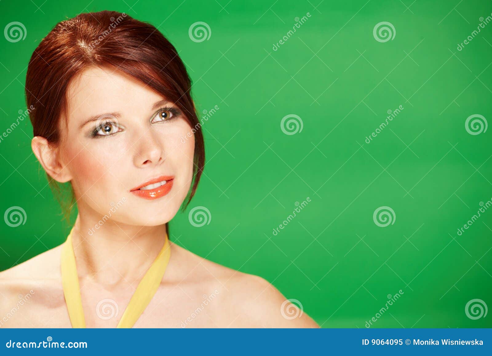 Beautiful Young Woman on Green Background Stock Image - Image of person ...
