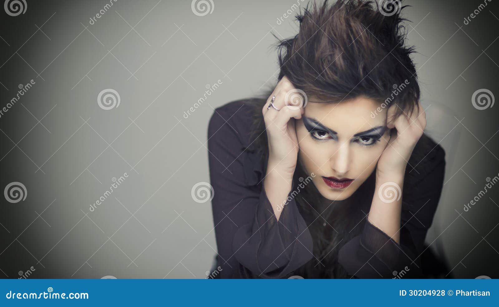 Woman with Hands on Head in Deep Thought Stock Photo - Image of ...